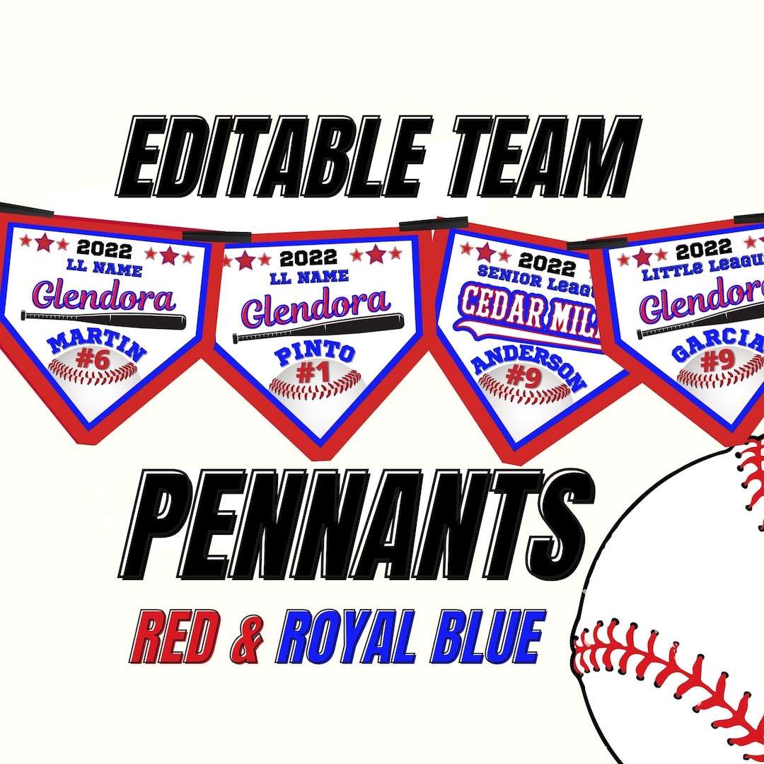 Baseball League Editable Pennant Banners, Red & Royal Blue Templates ...