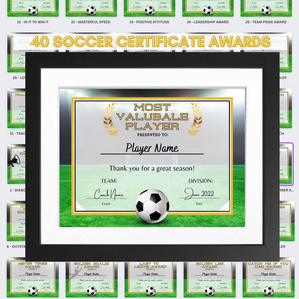 Soccer Award Editable Certificates Printable Certificates - Etsy