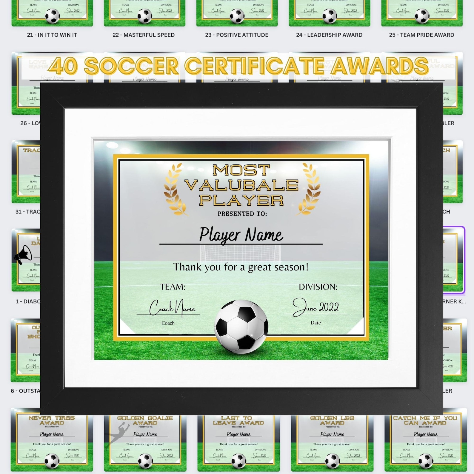 Soccer Award Editable Certificates, Printable Certificates, Team Sports ...