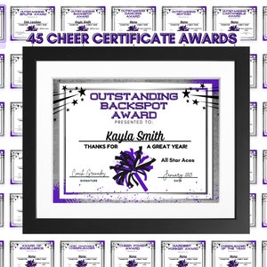 Cheerleading Award Certificates, Purple & Black Pom Poms Design for ...