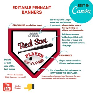 Baseball League Editable Pennant Banners, Red & Black Team Templates ...