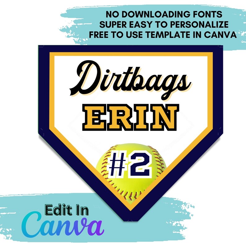 Softball Girls Banner Template, Team Pennants, Navy Blue & Gold ...