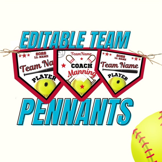 Softball Girls Banner Template Team Pennants RED & BLACK - Etsy