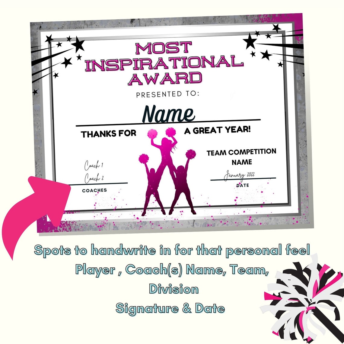 Cheerleading Award Certificates, Editable for Team Moms, Coaches, Team ...