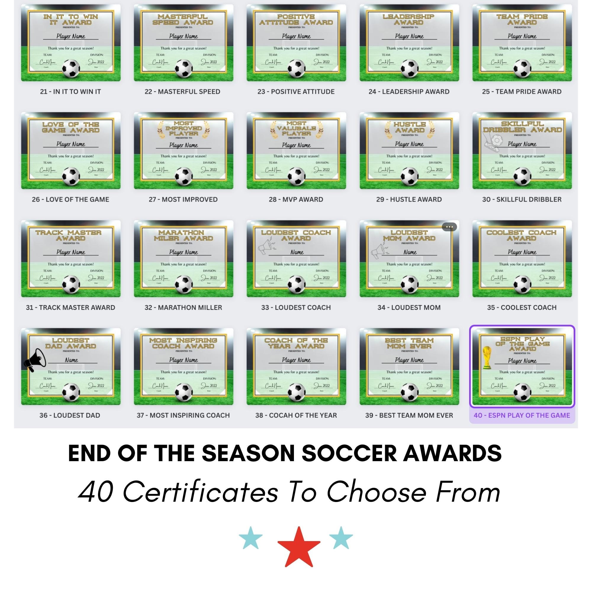Soccer Award Editable Certificates Printable Certificates - Etsy