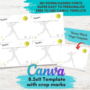 Editable Softball Note Card Template, Softball Notecards, Thank You ...