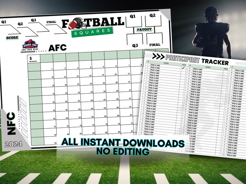 Football Party Squares Instant Download Printable Bundle, 100 Square ...