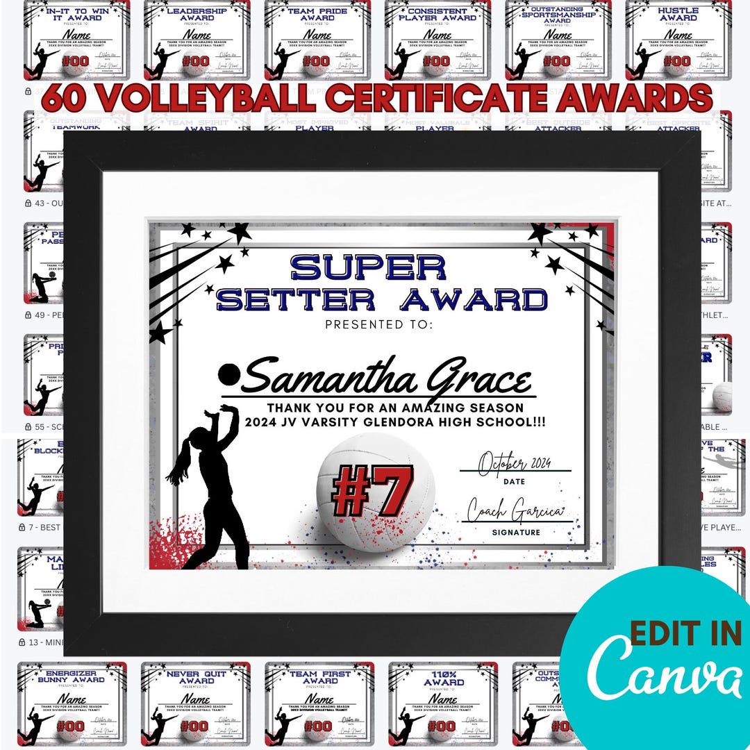 Editable Volleyball Award Certificates, RED & NAVY BLUE Teams | 60 ...