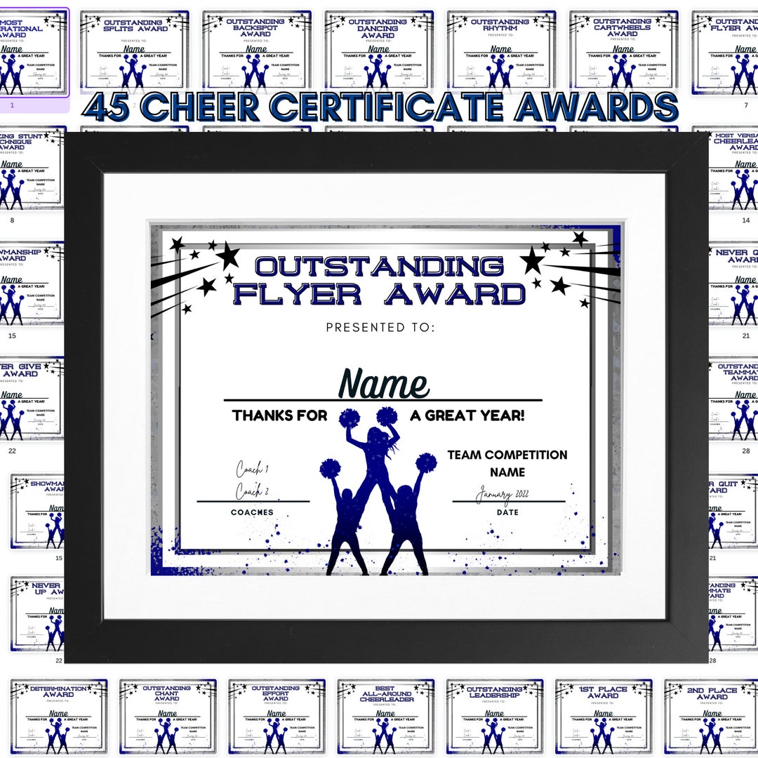 Cheerleading Award Certificates, Navy Blue Editable for Team Moms ...