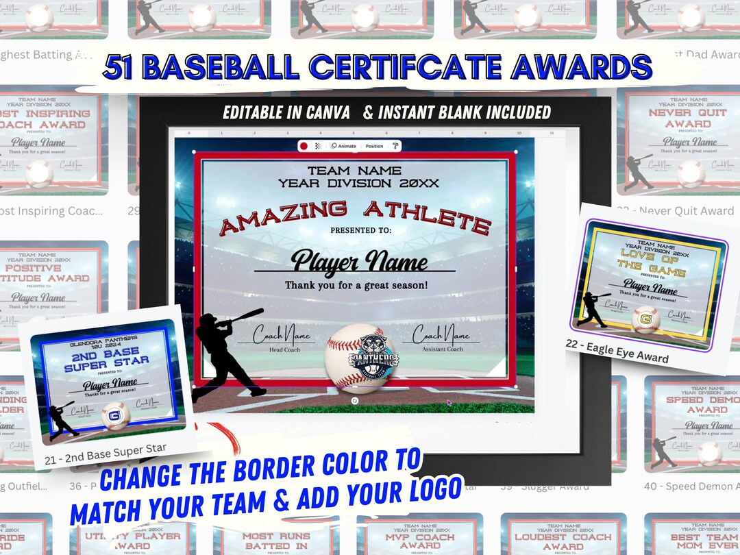 Editable Baseball Award Certificates, 51 Baseball Team Awards, End of ...