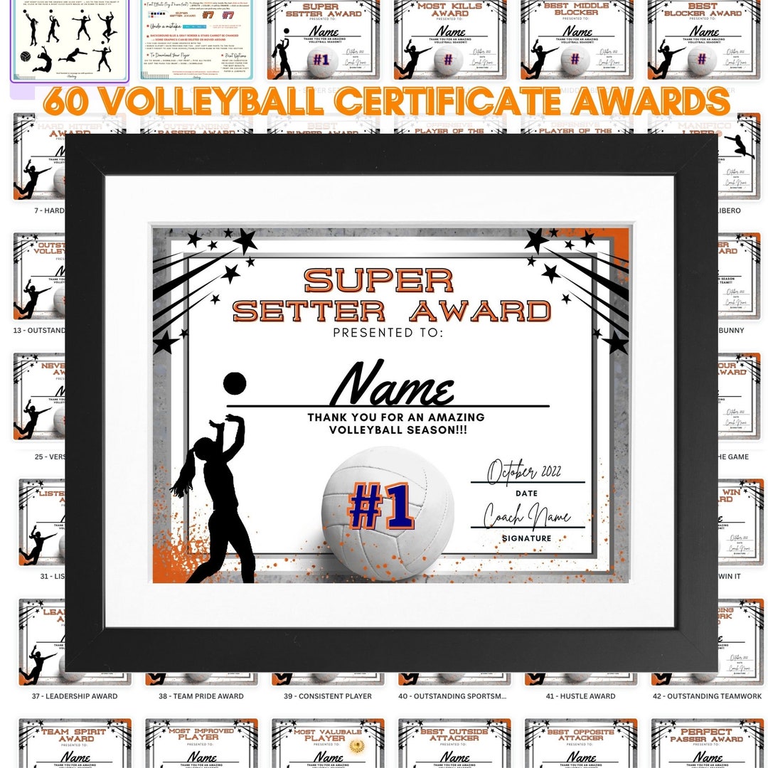 End of the Season Volleyball Award Certificates, ORANGE, Navy Teams 60 ...