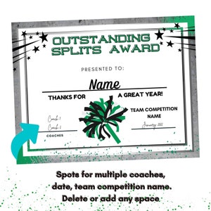 Cheerleading Award Certificates, for Team Moms and Coaches, Green ...