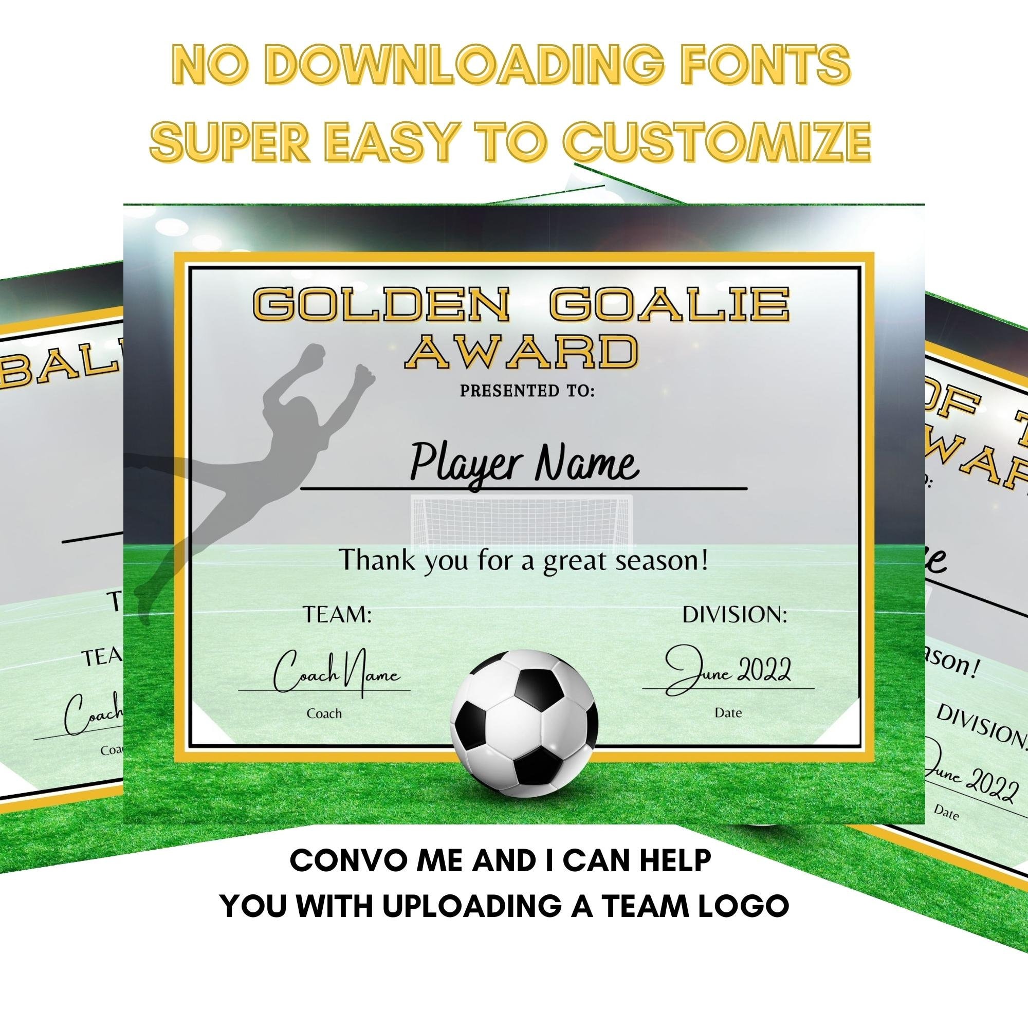 Soccer Award Editable Certificates Printable Certificates - Etsy