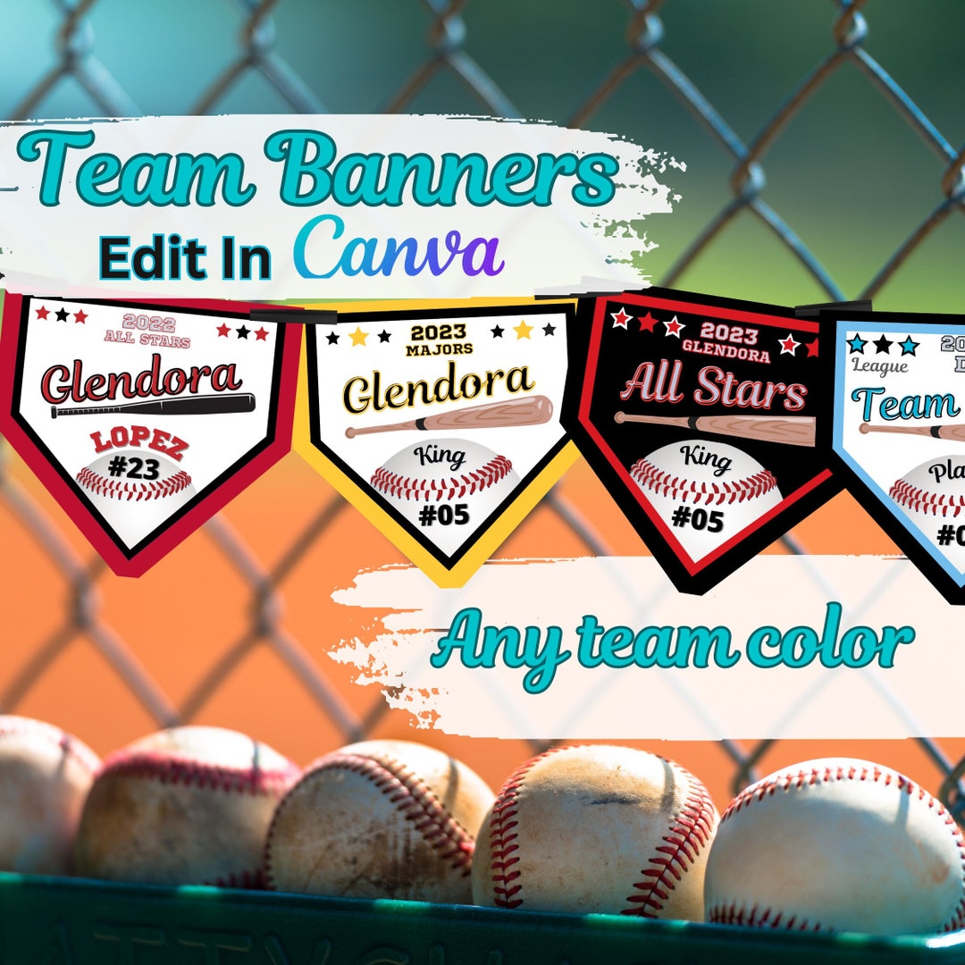 Baseball Team Editable Pennant Banners, Baseball Banner, Little League ...