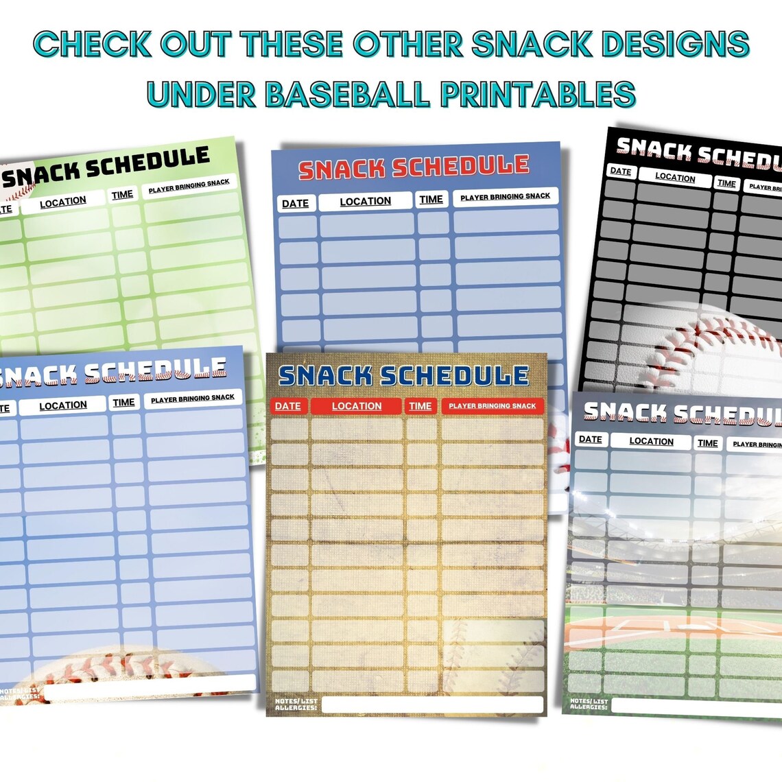 Baseball Snack Schedule Sign up Sheet 8.5 X11 Snack Bags - Etsy