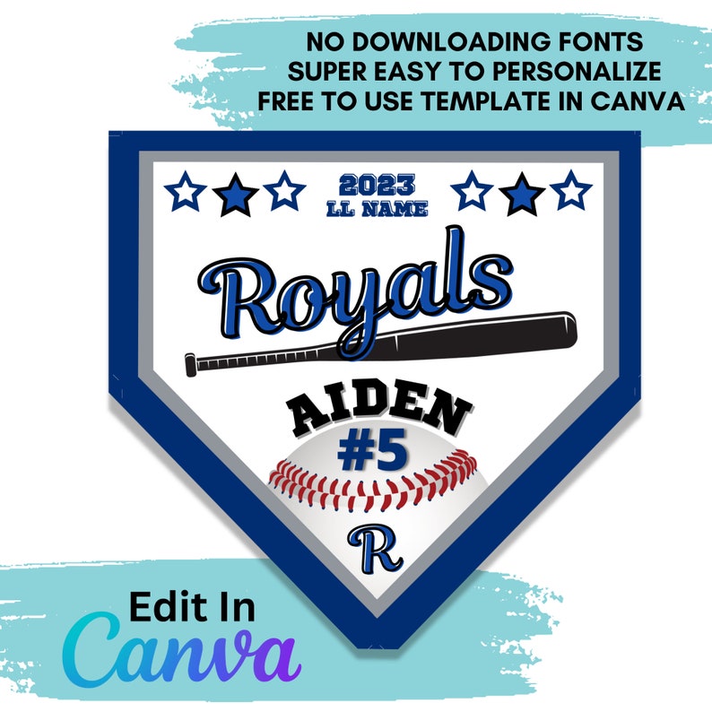 Baseball Team Editable Pennant Banners, Royal Blue, Grey Personalized ...