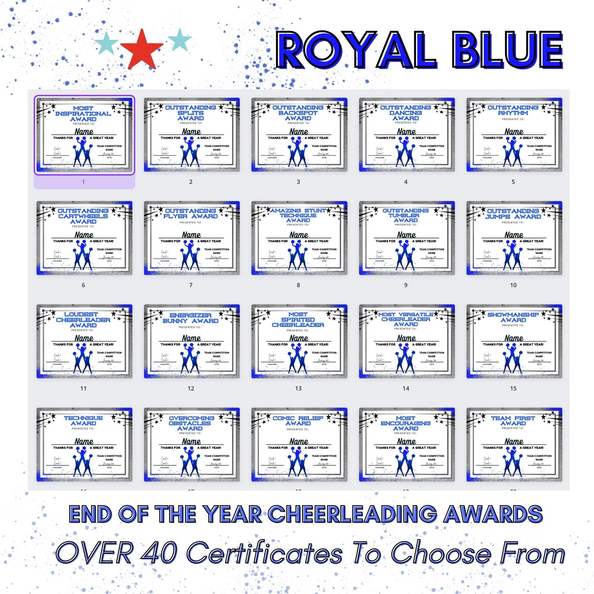 Cheerleading Award Certificates Royal Blue Editable for Team - Etsy