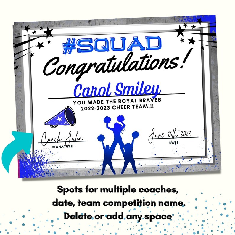 Congratulations You Made the Cheer Team Squad Printable Certificates ...