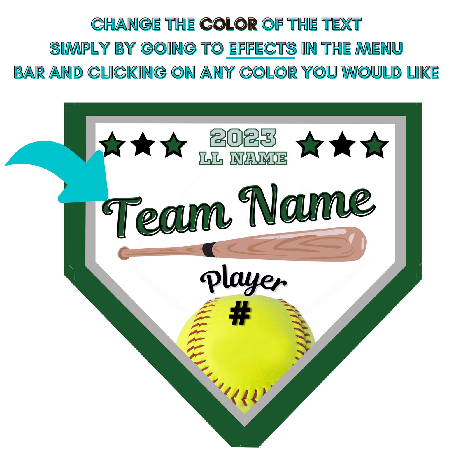 Softball Girls Banner Template Team Pennants GREEN & GREY - Etsy