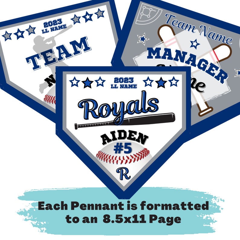 Baseball Team Editable Pennant Banners, Royal Blue, Grey Personalized ...