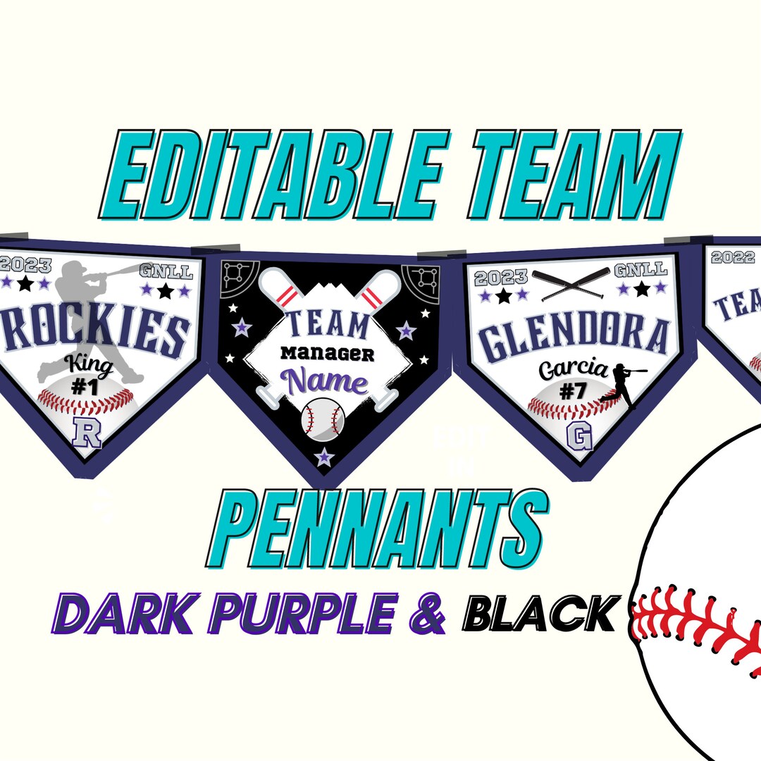 Baseball Team Editable Pennant Banners, Dark Purple/gray & Black ...