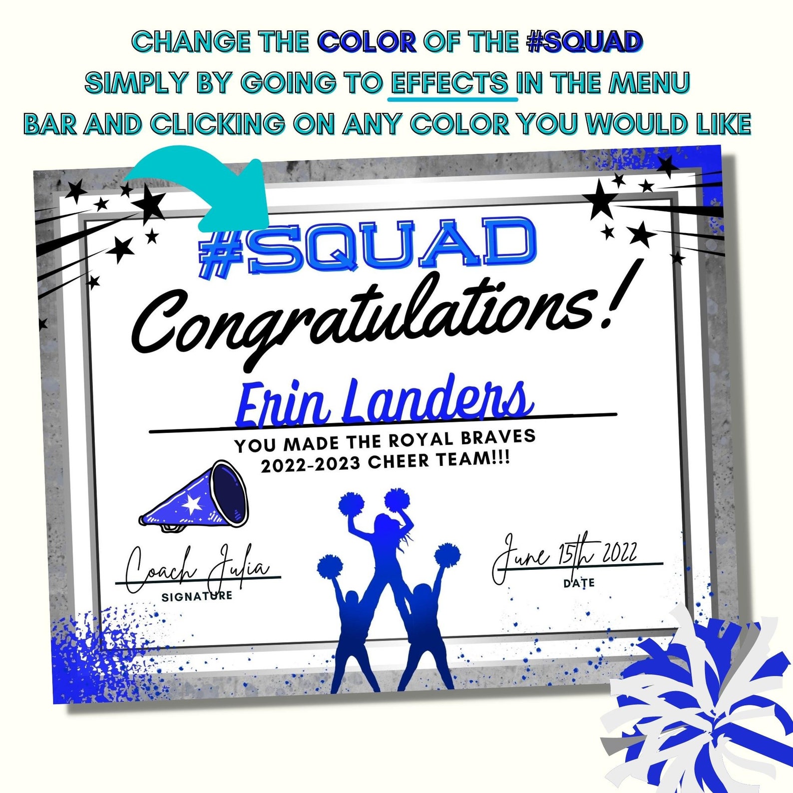 Congratulations You Made the Cheer Team Squad Printable Certificates ...