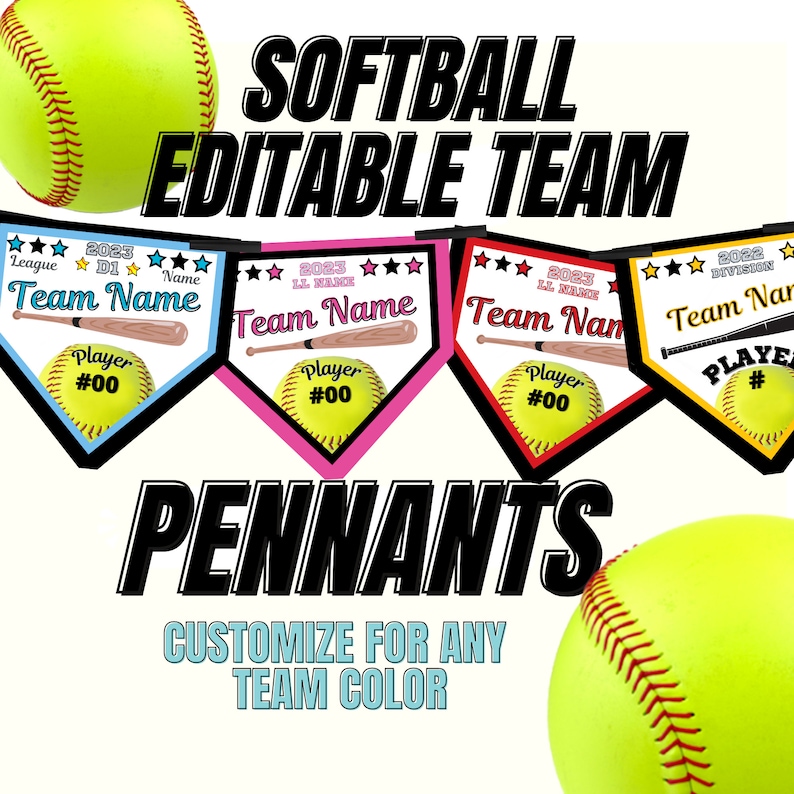 Softball Girls Banner Template Team Pennants Personalize for - Etsy