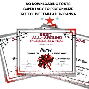 Cheerleading Award Certificates, Red & Black Pom Poms Design for ...