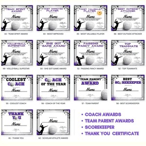 Volleyball Player Award Certificates, PURPLE Teams 60 Team Sports and ...