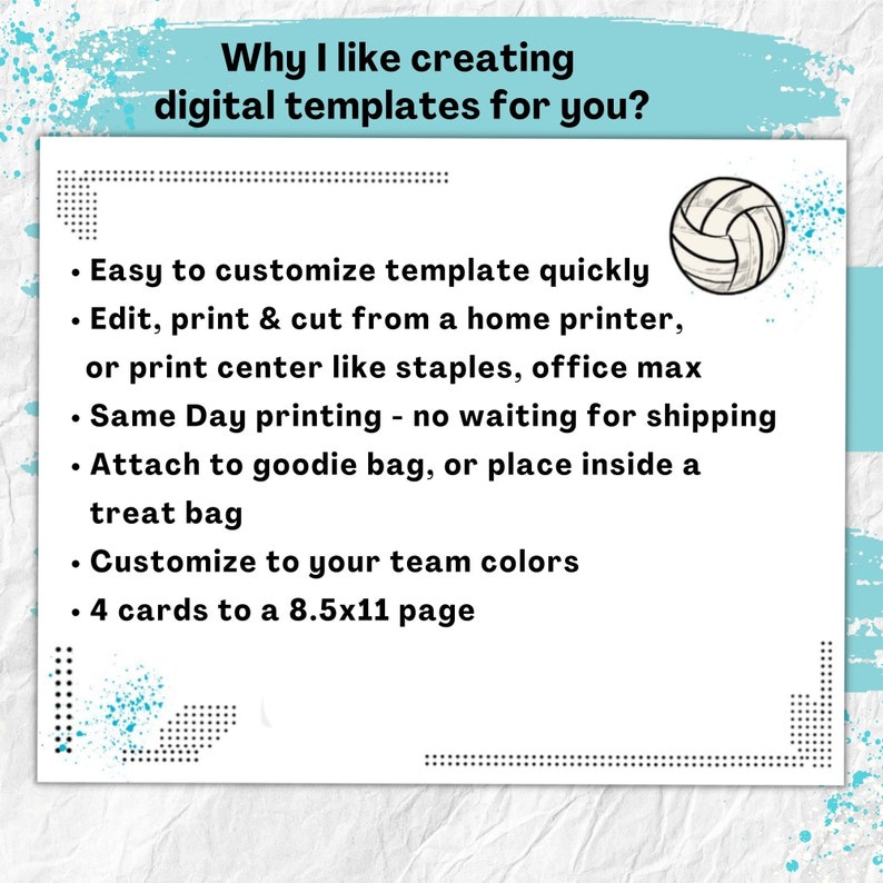 Editable Volleyball Note Card Template, Volleyball Notecards, Thank You ...