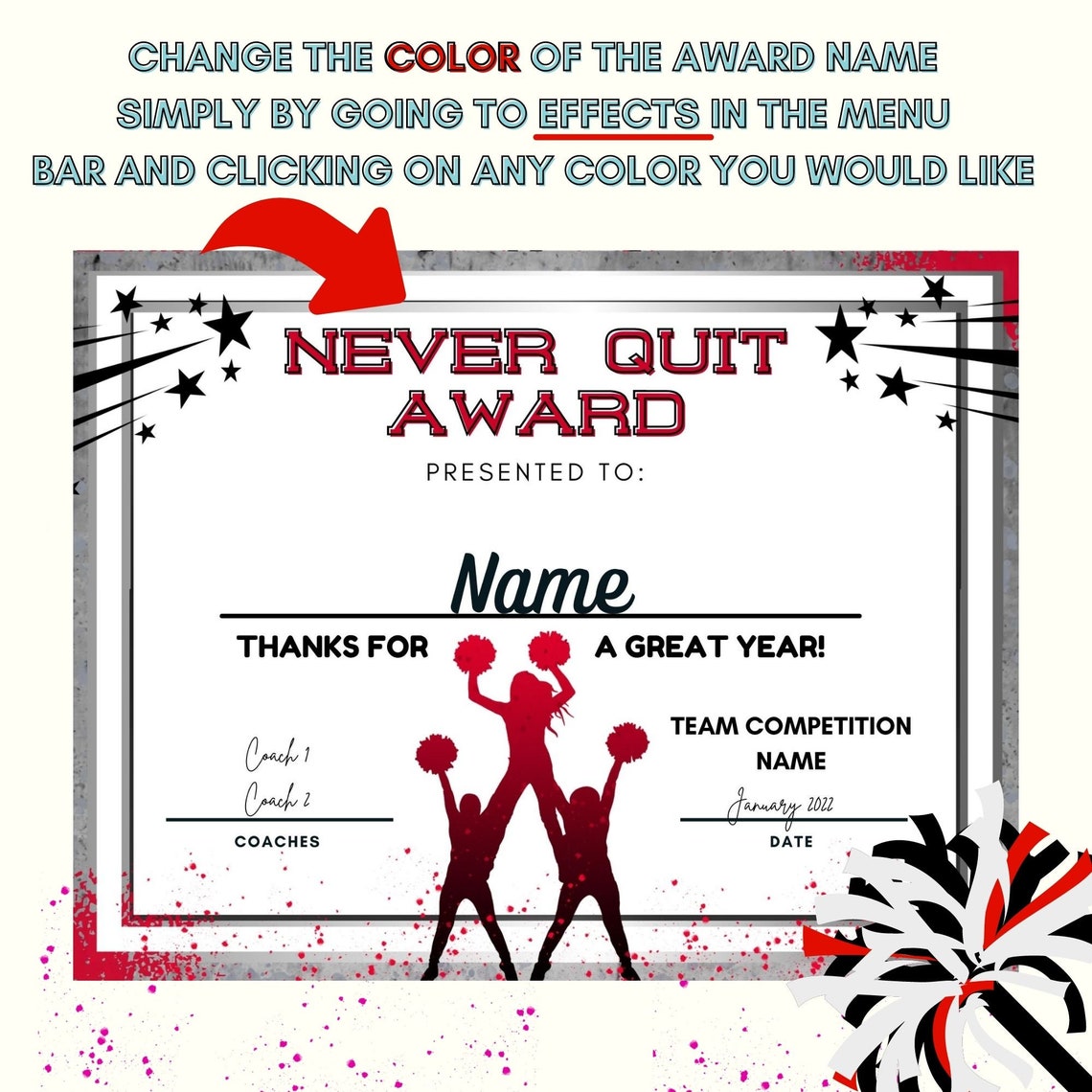 Cheerleading Award Certificates Editable for Team Moms - Etsy