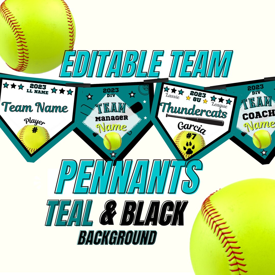 Softball Girls Banner Template, Team Pennants, TEAL & BLACK Teams Just ...