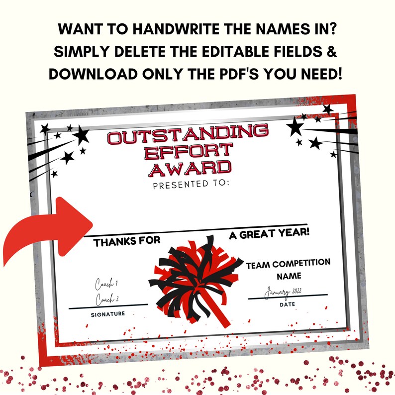 Cheerleading Award Certificates, Red & Black Pom Poms Design for ...