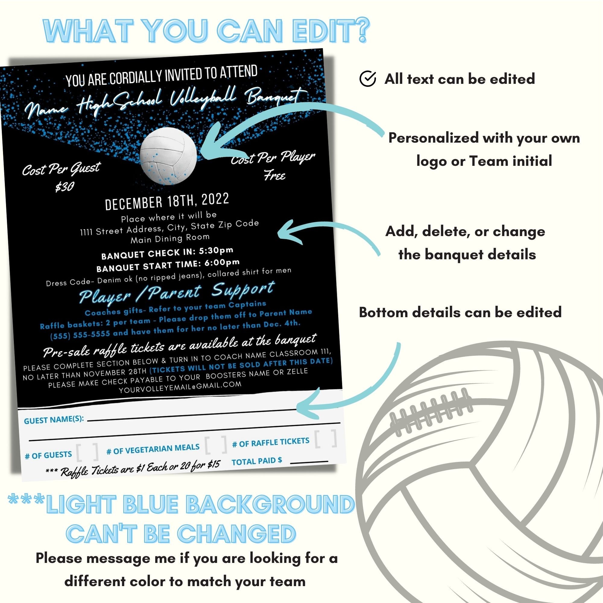 Diplomas Volleyball Banquet Volleyball Banquet Invitation, Light Blue