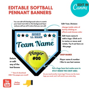 Softball Girls Banner Template, Team Pennants, Personalize for Any ...