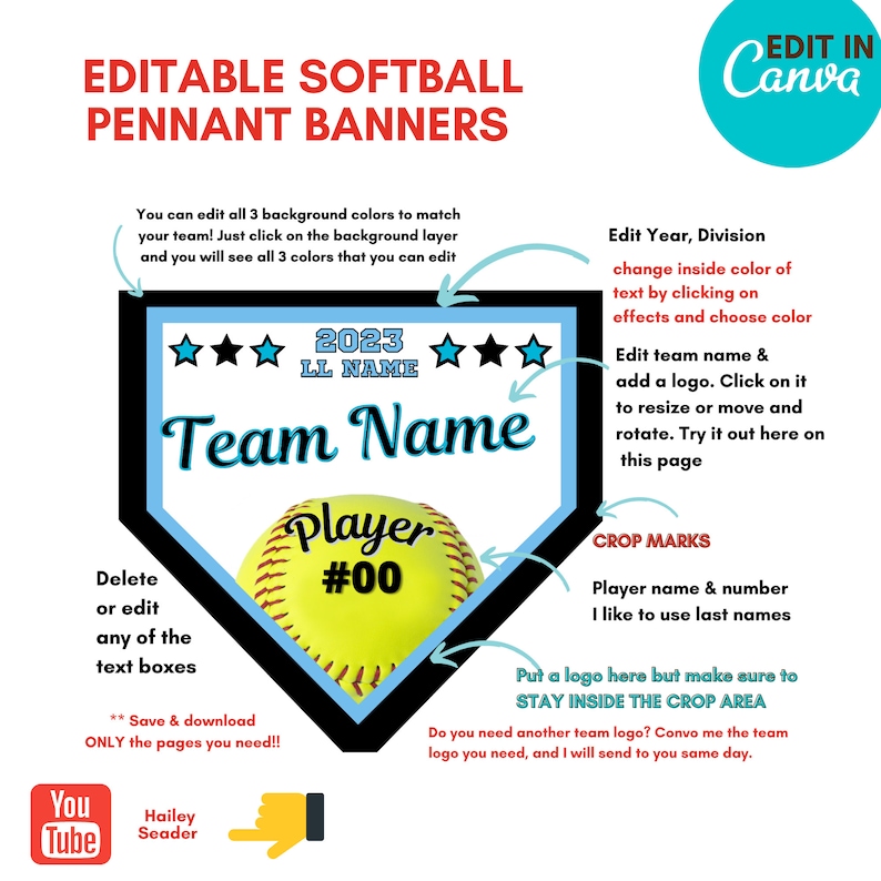 Softball Girls Banner Template Team Pennants Personalize for - Etsy