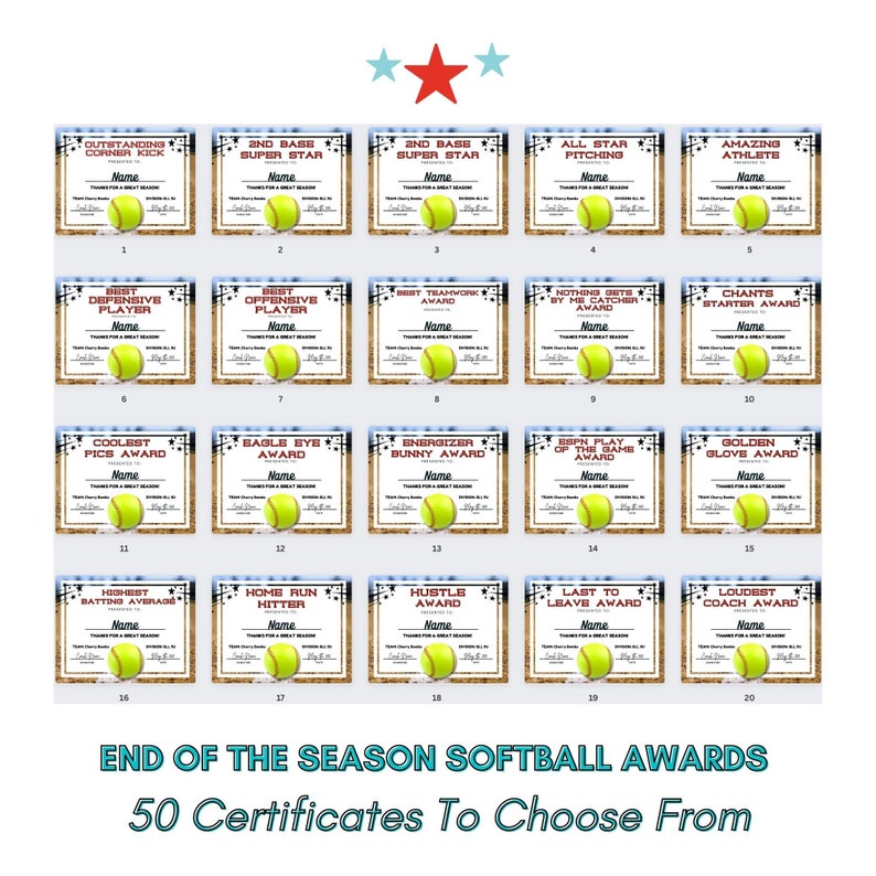 Girls Softball Team Award Certificates for Team Moms Coaches | Etsy