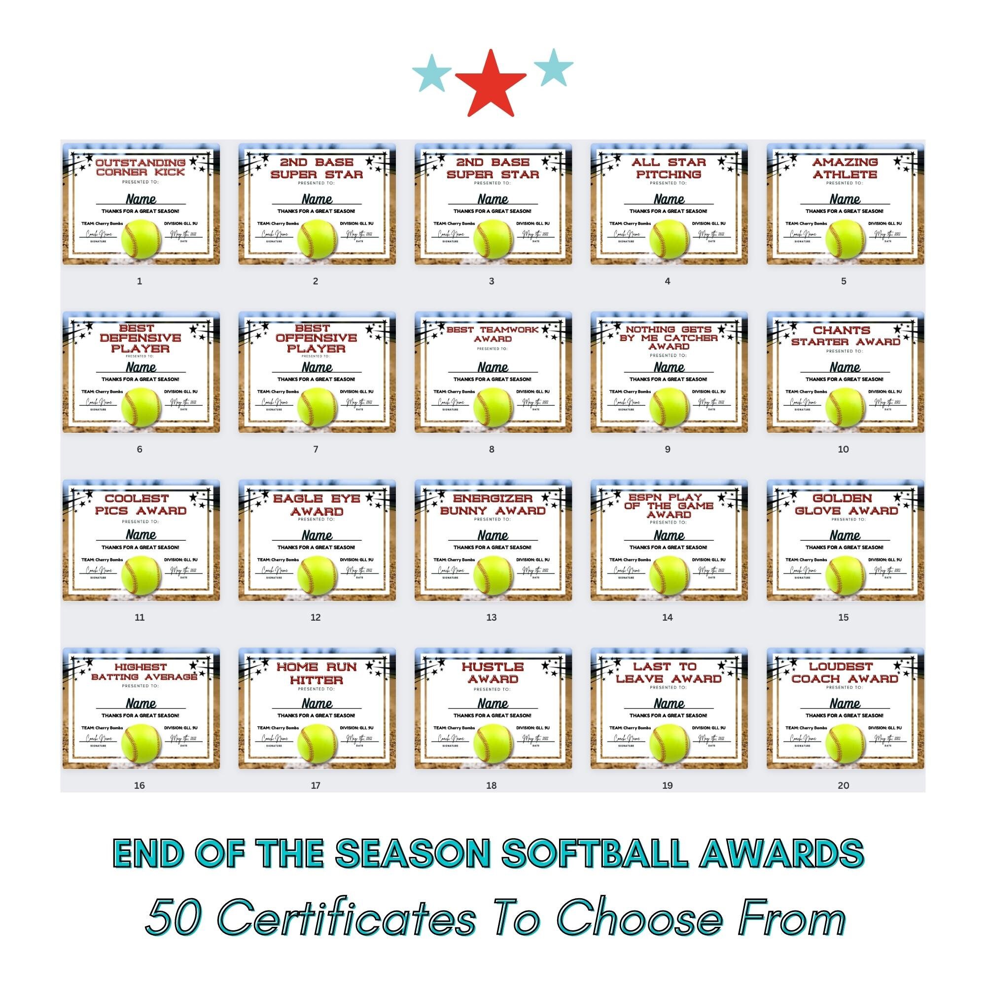 Girls Softball Team Award Certificates for Team Moms Coaches - Etsy