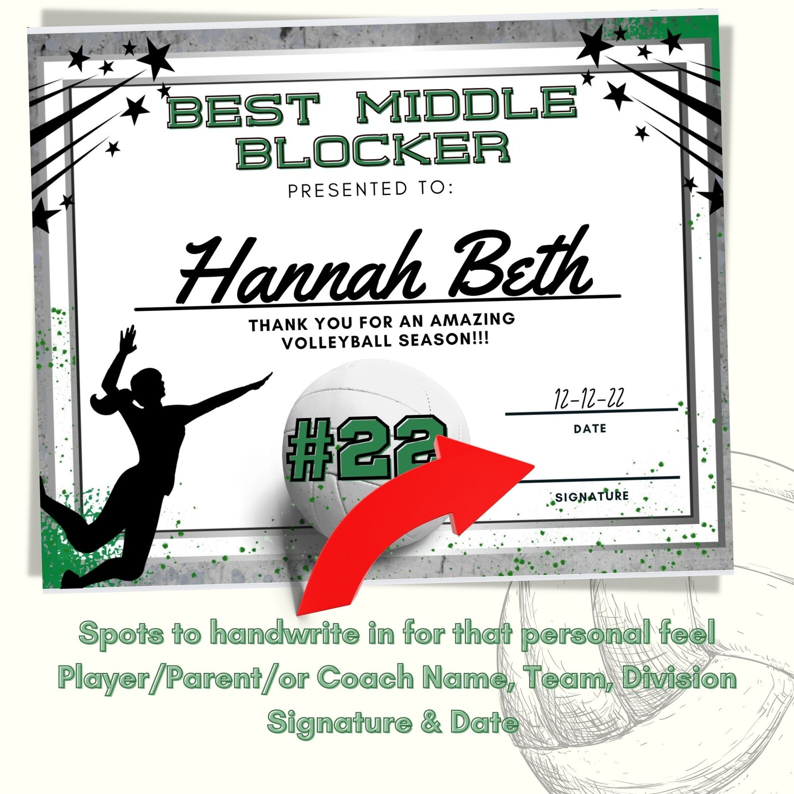 Volleyball Player Award Certificates GREEN Teams 60 Team - Etsy