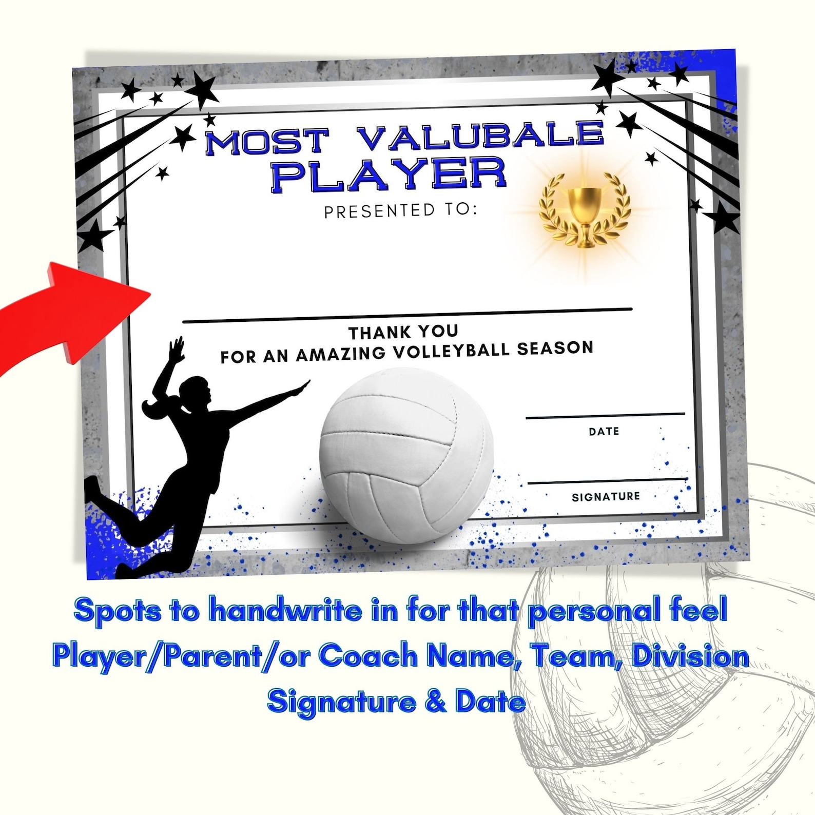 Editable Volleyball Award Certificates, 60 Team Sports and Achievement ...