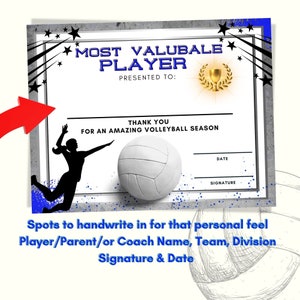 End of the Season Volleyball Player Award Certificates, | 60 Team ...