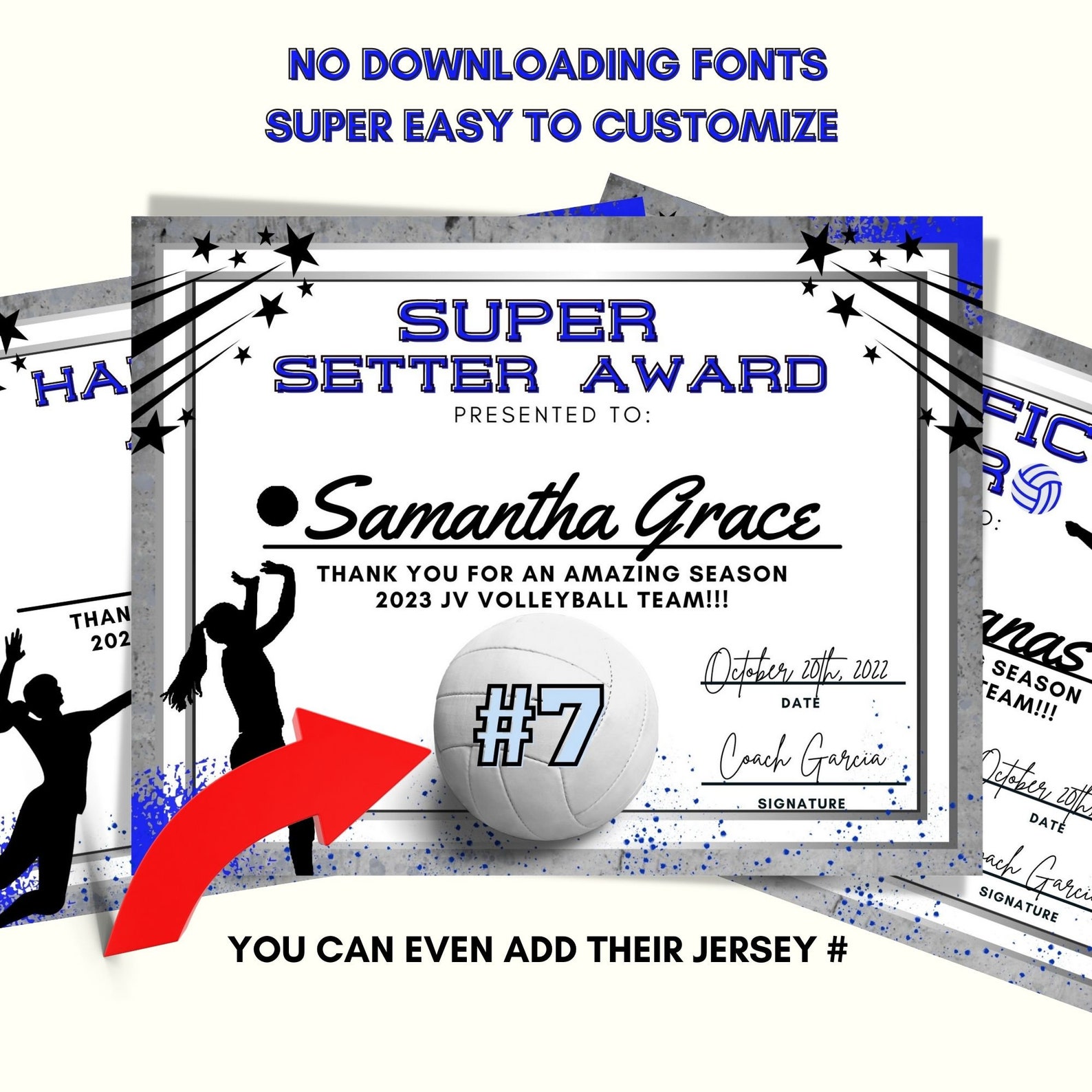 End of the Season Volleyball Player Award Certificates, | 60 Team ...