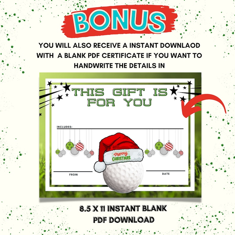 Golf Gift Certificate Holiday Design, Printable Christmas Gift ...