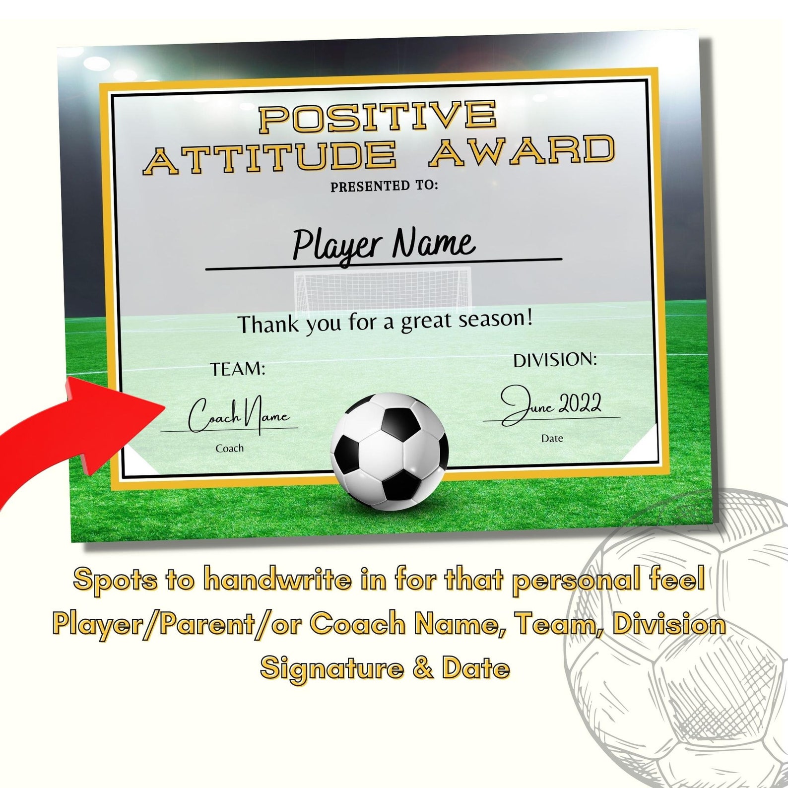 Soccer Award Editable Certificates, Printable Certificates, Team Sports ...