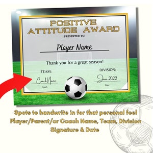 Soccer Award Editable Certificates, Printable Certificates, Team Sports ...