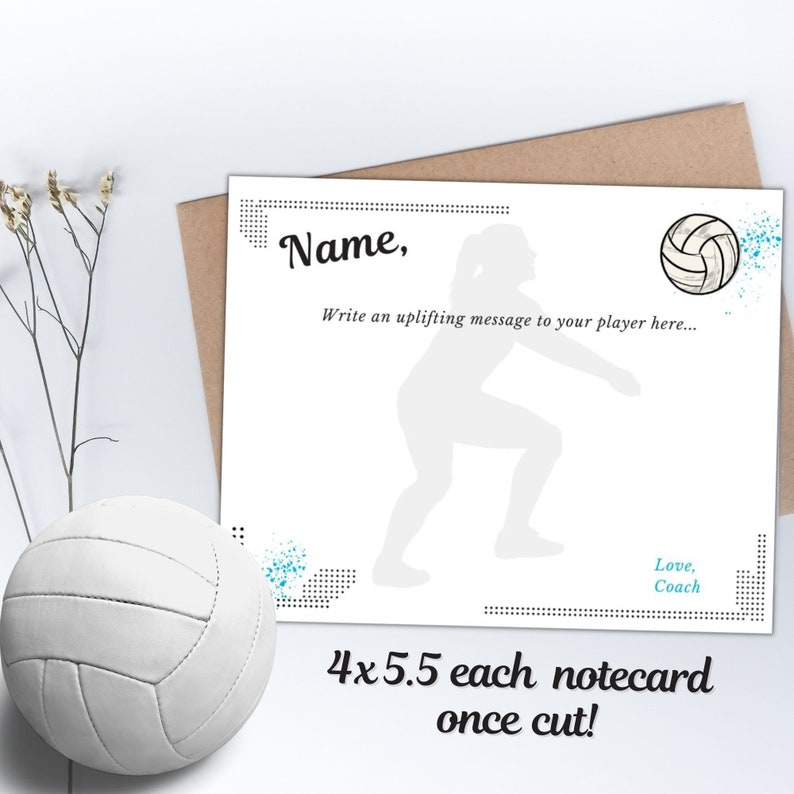 Editable Volleyball Note Card Template, Volleyball Notecards, Thank You ...