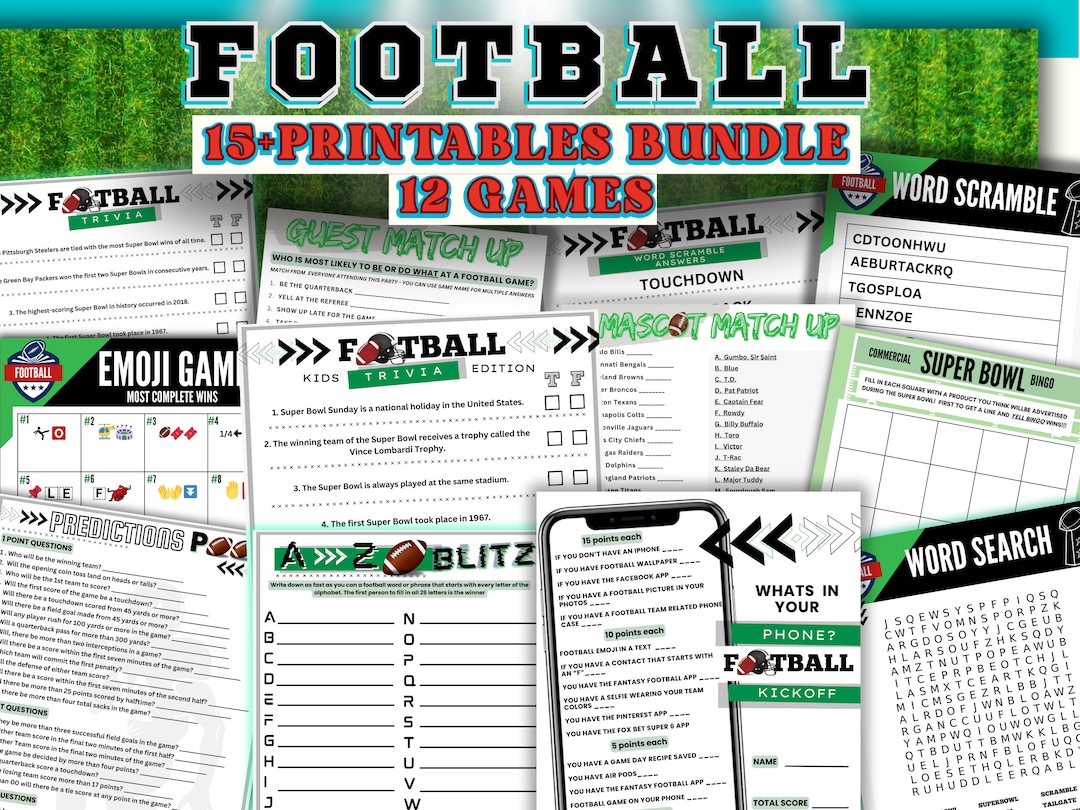 Football Party Squares Instant Download Printable Bundle, 100 Square ...
