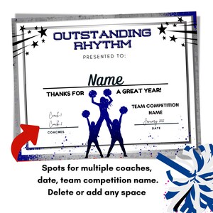 Cheerleading Award Certificates, Navy Blue Editable for Team Moms ...