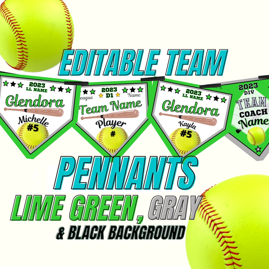 Softball Team Banner Pennants, Girls Softball Team, LIME GREEN, GREY ...