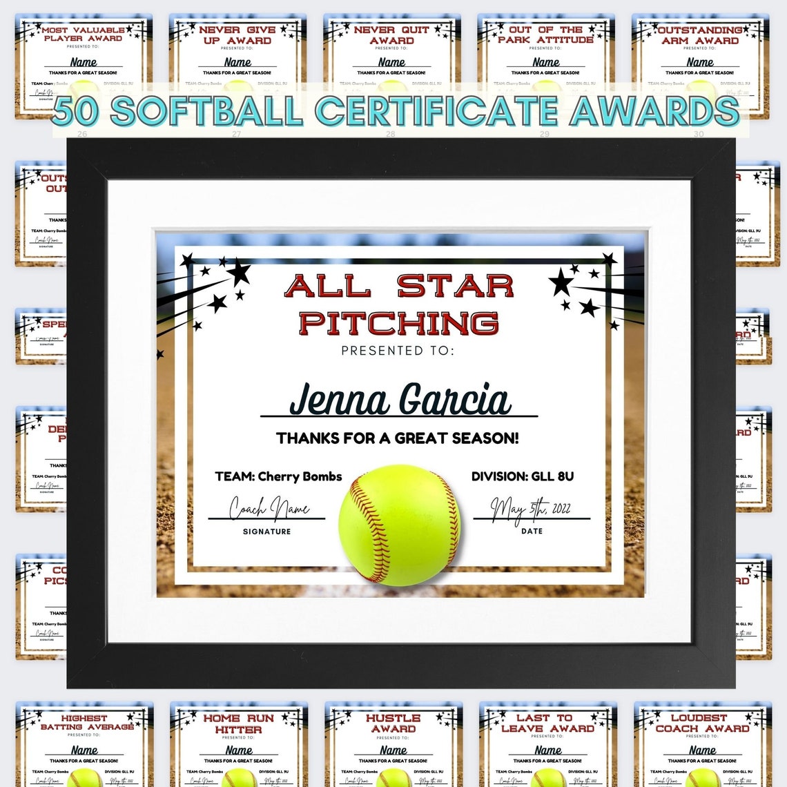 Girls Softball Team Award Certificates for Team Moms, Coaches, Team ...